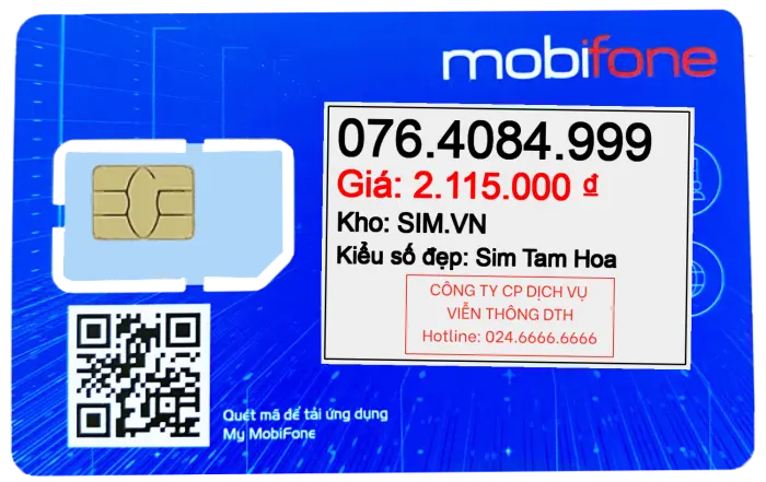 SIM số đẹp 0764084999 - Sim Tam Hoa 076.4084.999 giá rẻ